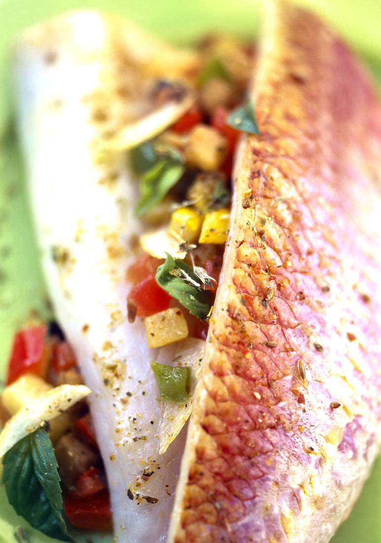 Oven-Baked Red Mullet Fillets with Basil and Ratatouille - Gourmet ...